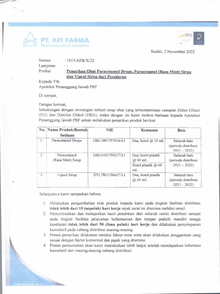 Dokumen Penarikan Obat | PDF