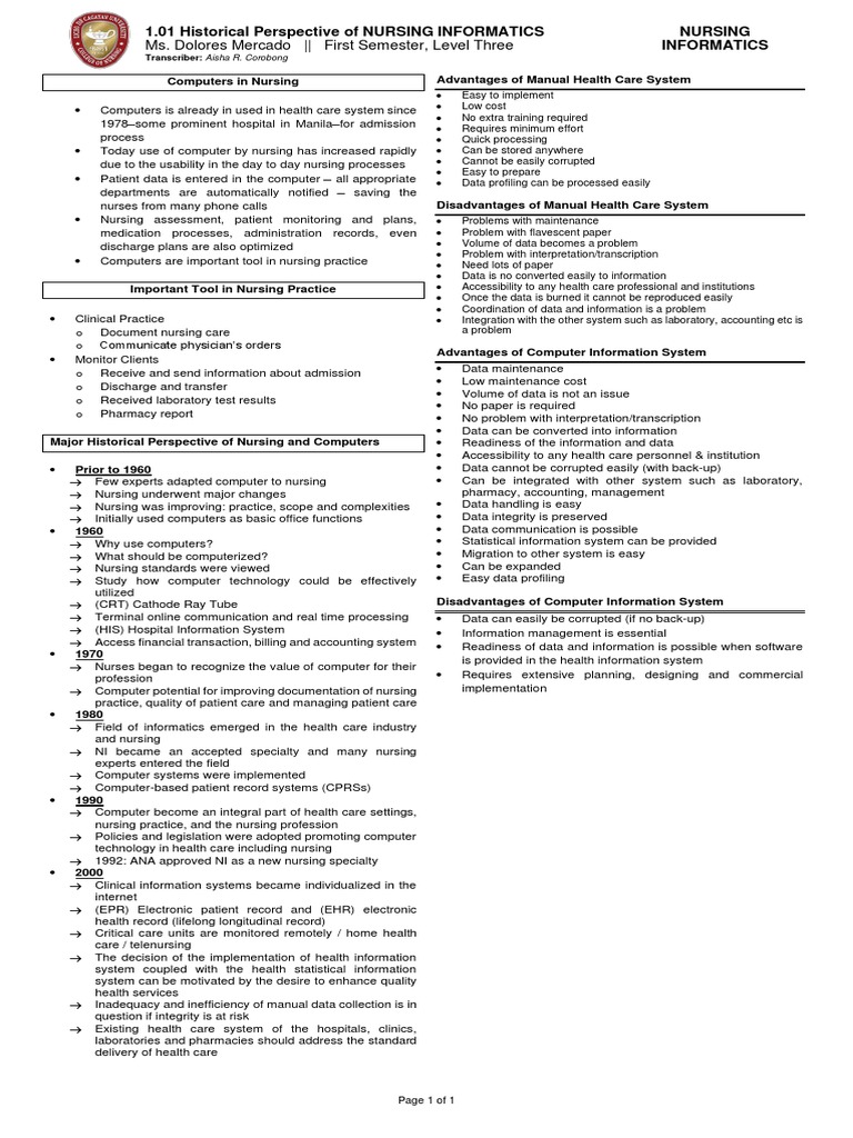 NURSING INFORMATICS - History | PDF | Health Informatics | Nursing