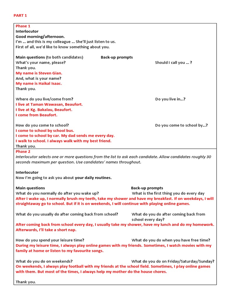 English Speaking Test Part 1 2 Paper 3 SPM 2021 | PDF