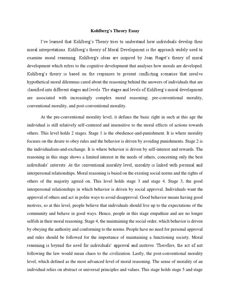 Kohlberg's Theory Essay | Download Free PDF | Morality | Philosophical Theories