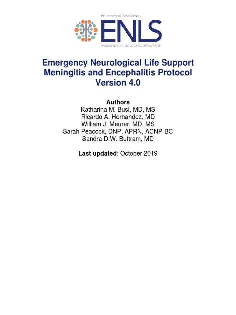 ENLS Meningitis and Encephalitis Protocol | PDF | Meningitis | Pneumonia