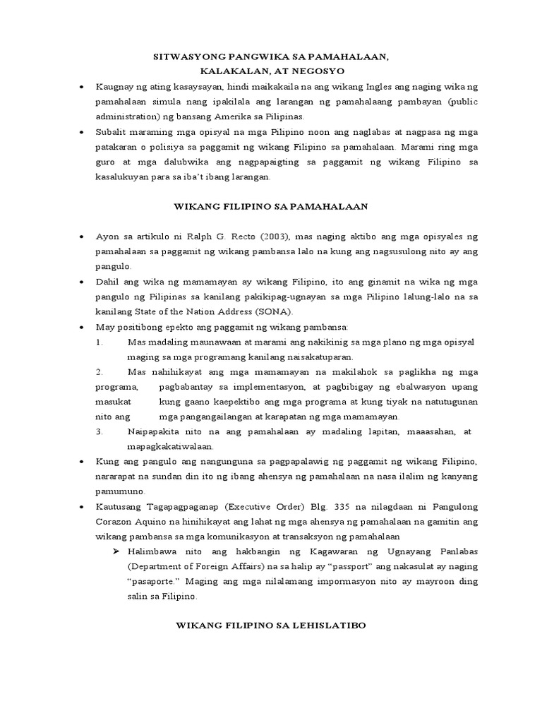 Sitwasyong Pangwika Sa Pamahalaan | PDF