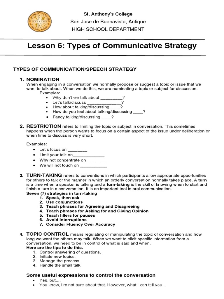 Handouts - OC Week 10 - Types of Communicative Strategy | PDF ...