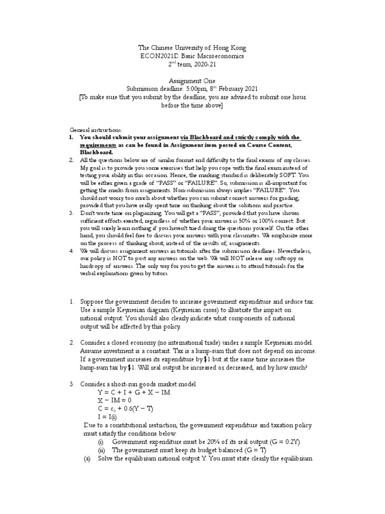 Macro Assignment 1 | Download Free PDF | Economic Equilibrium | Taxes