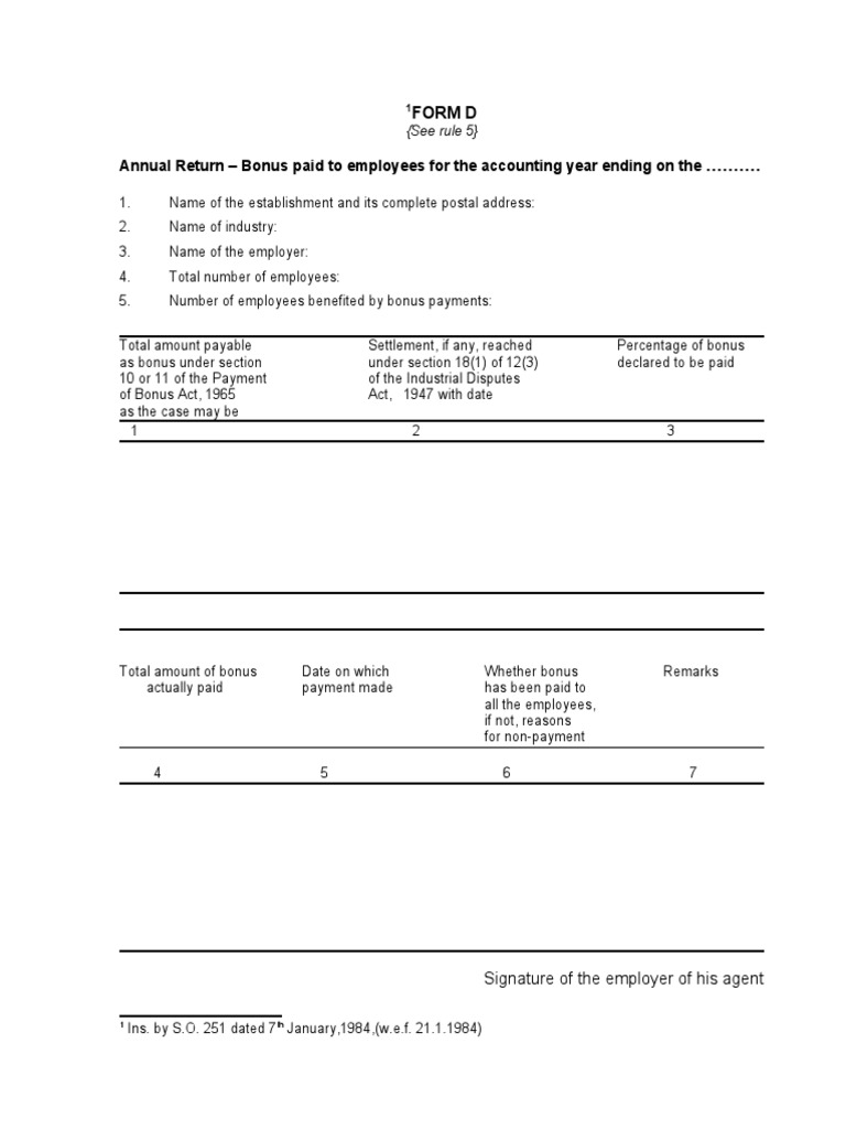Form D Annual Return - Bonus Paid To Employees | PDF