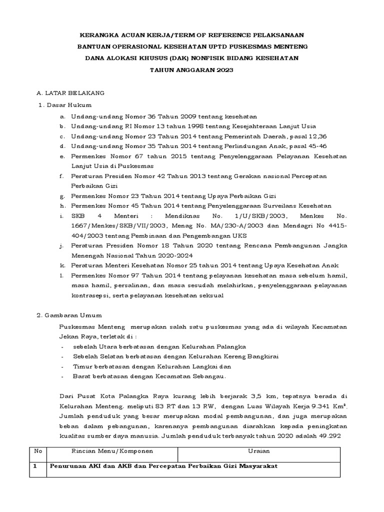 Kerangka Acuan Kerja | PDF