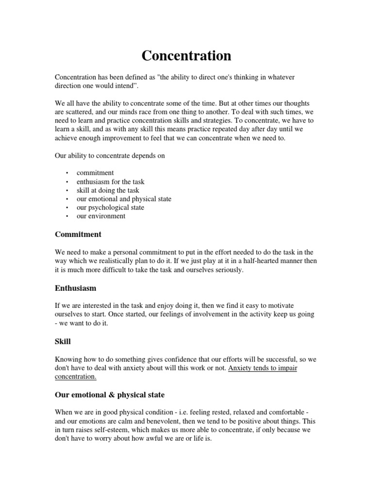 Concentration Techniques | PDF | Thought | Psychology