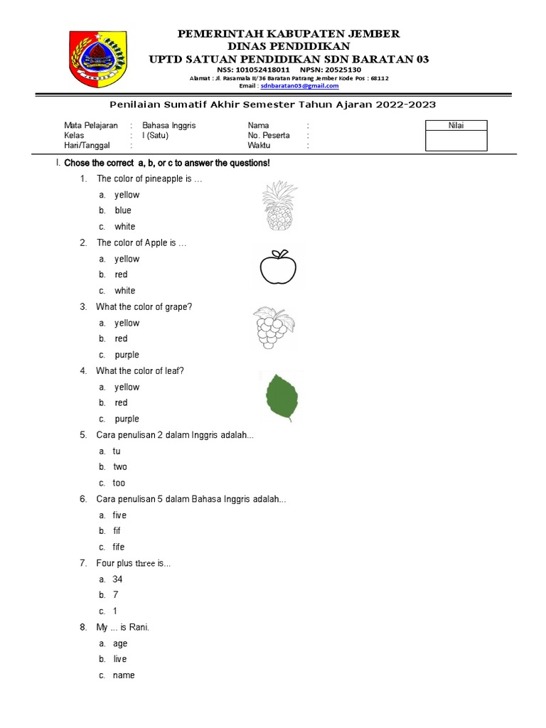 HASIL PENILAIAN BAHASA INGGRIS SISWA SD | PDF