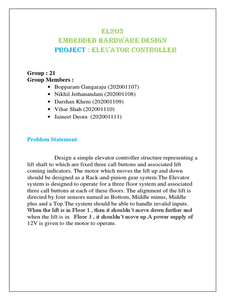 EL_Project_Report | PDF | Vhdl | Elevator