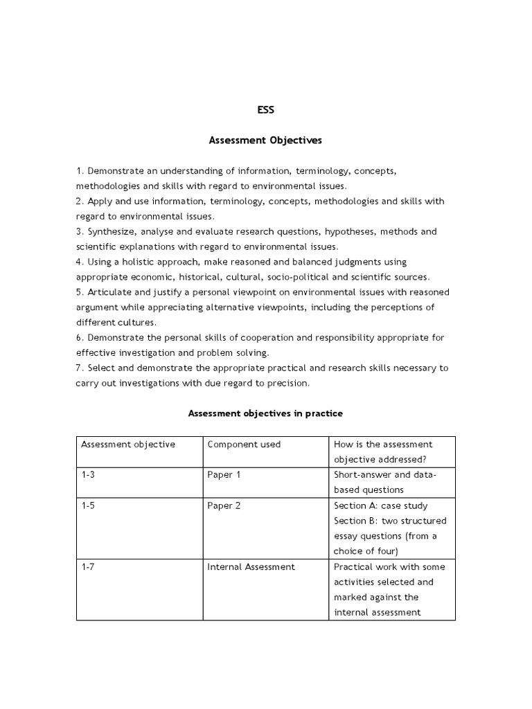 ESS Assessment Objectives | PDF | Hypothesis | Concept