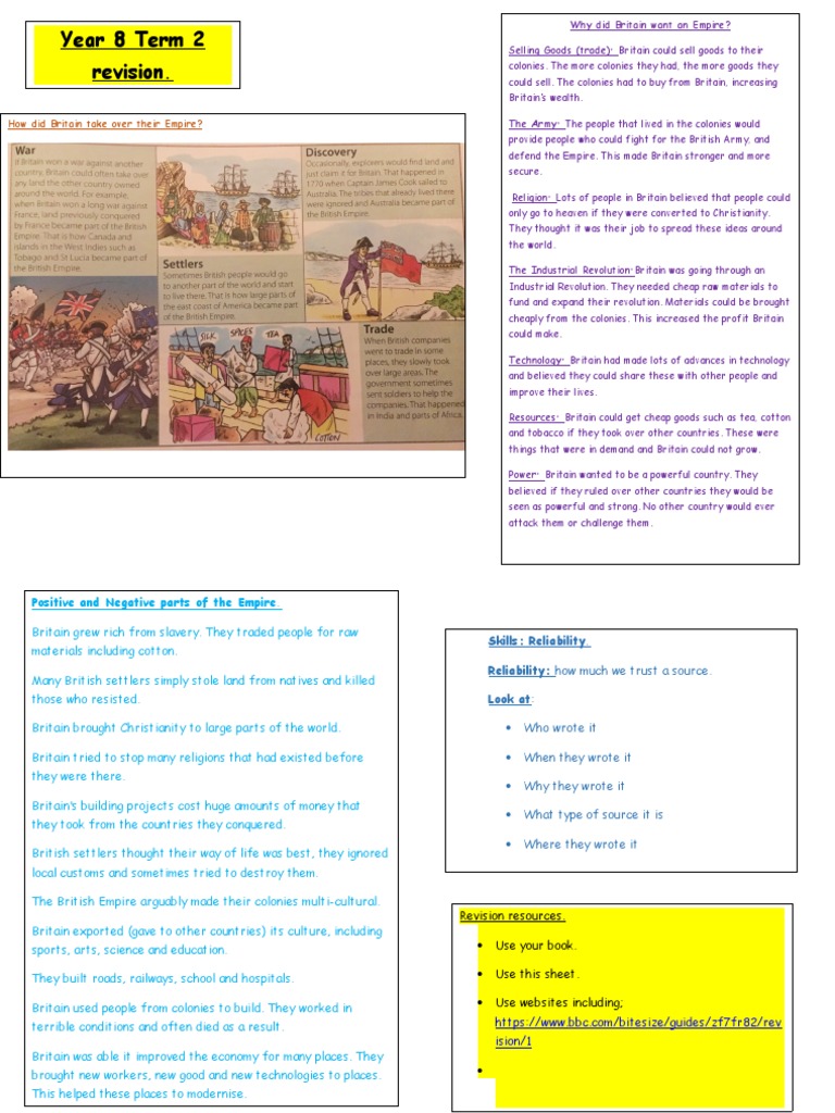 Year 8 Revision Term 2 | PDF | British Empire | Industrial Revolution