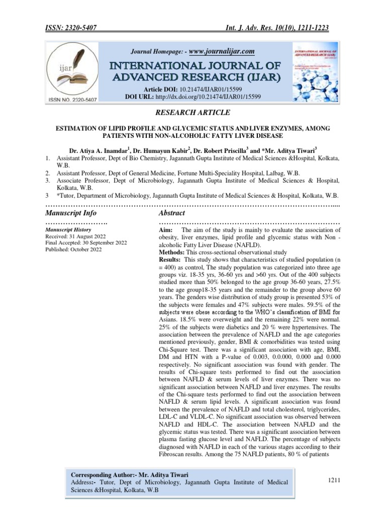 Estimation of Lipid Profile and Glycemic Status and Liver Enzymes ...