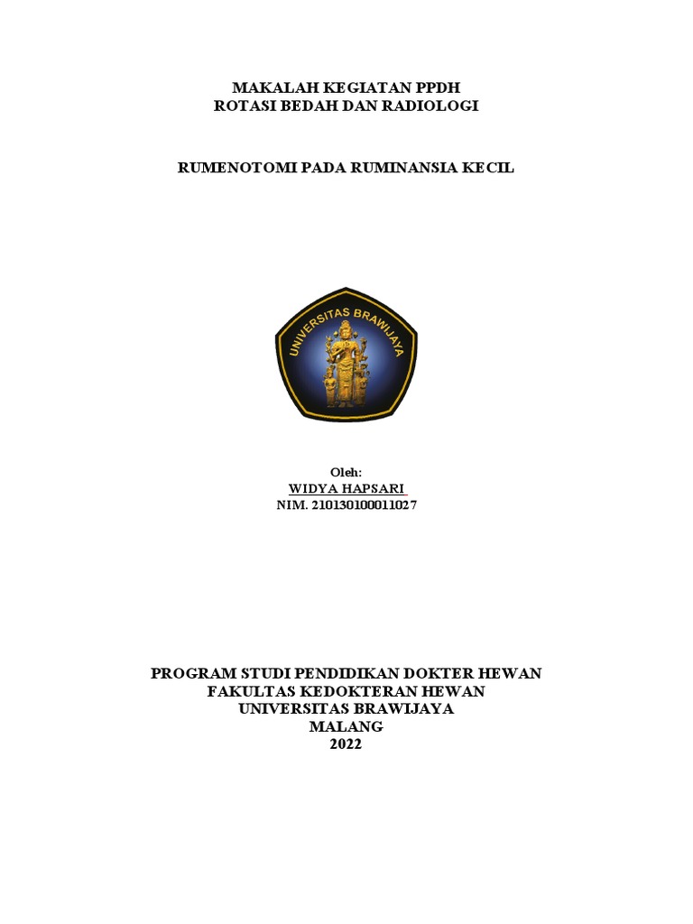 Makalah Rumenotomi - Widya Hapsari - 210130100011027 - PPDH Gel XI - Kel 2 | PDF | Kajian Bahasa ...