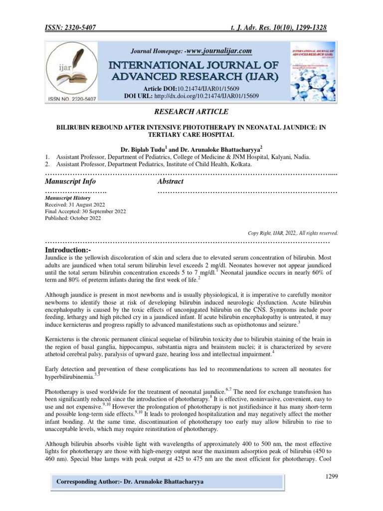Bilirubin Rebound After Intensive Phototherapy in Neonatal Jaundice: in ...
