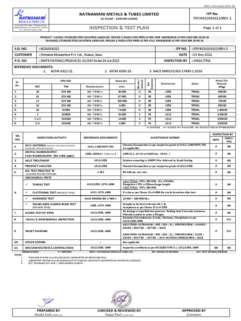Offshore A312A358 R2 | PDF | Pipe (Fluid Conveyance) | Building Engineering