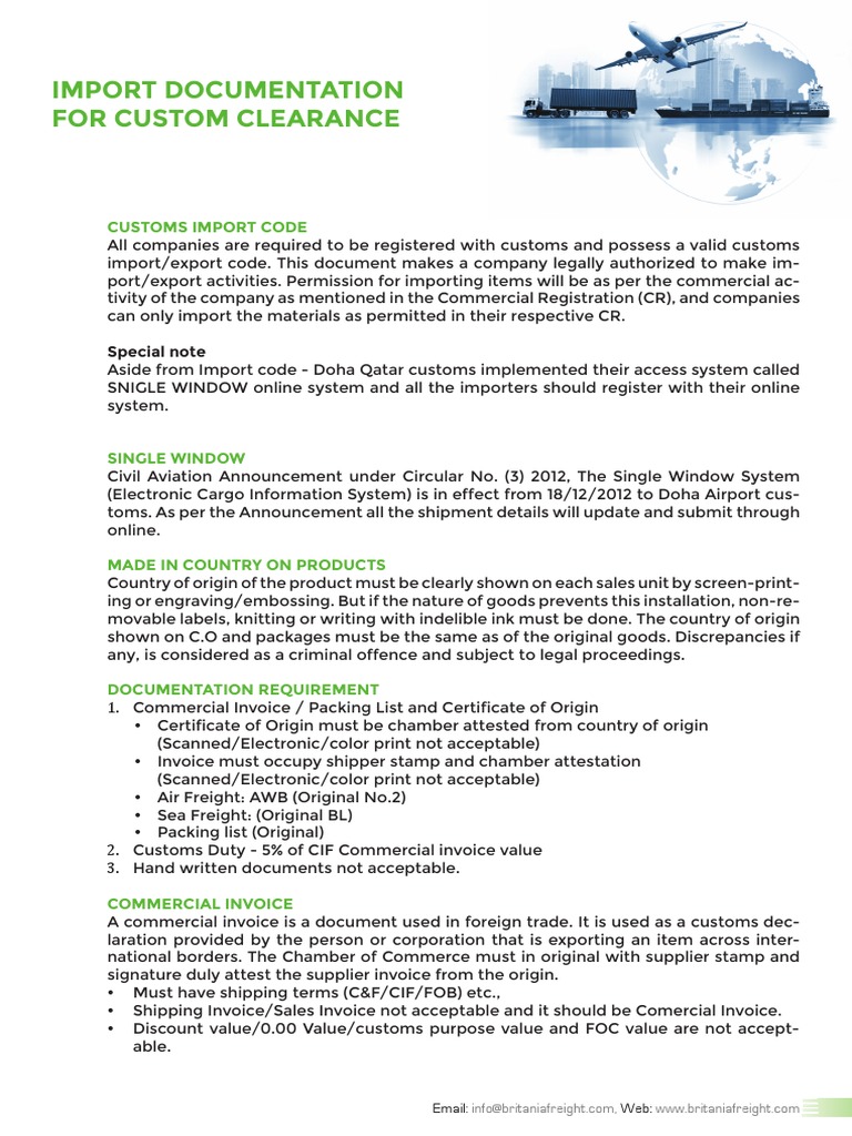 Import Documentation For Custom Clearance | PDF