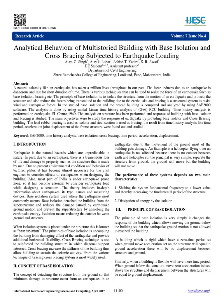 .Analytical Behaviour of Multistoried Building With Base Isolation and Cross Bracing Subjected ...