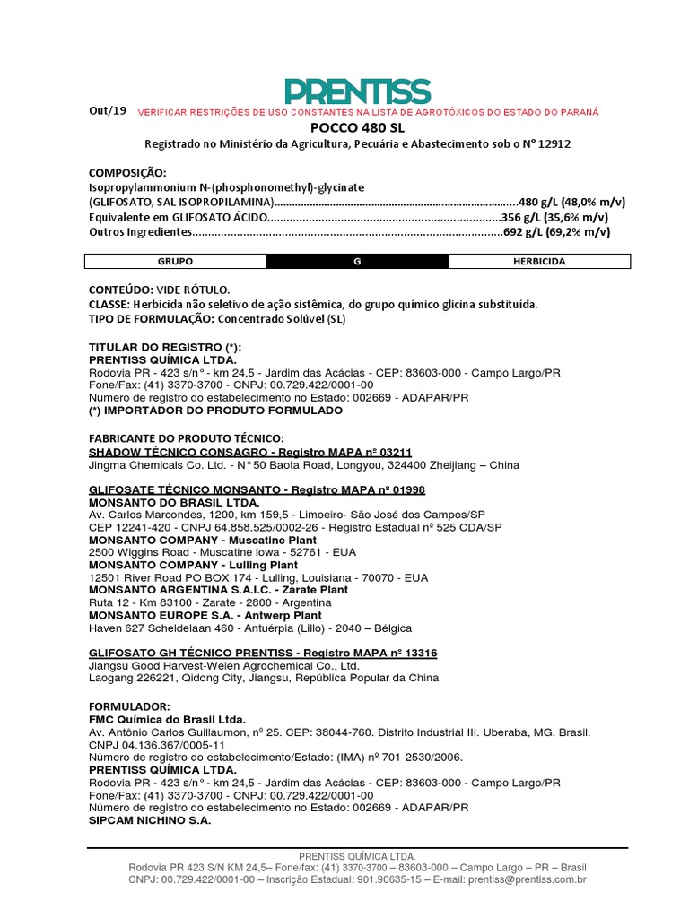 Pocco 480 SL 0620 | PDF | Embalagem e rotulagem | Dermatite