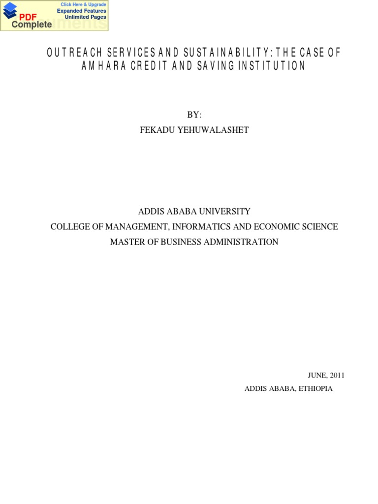 Fekadu Yehuwalashet Final Thesis | PDF | Microfinance | Poverty