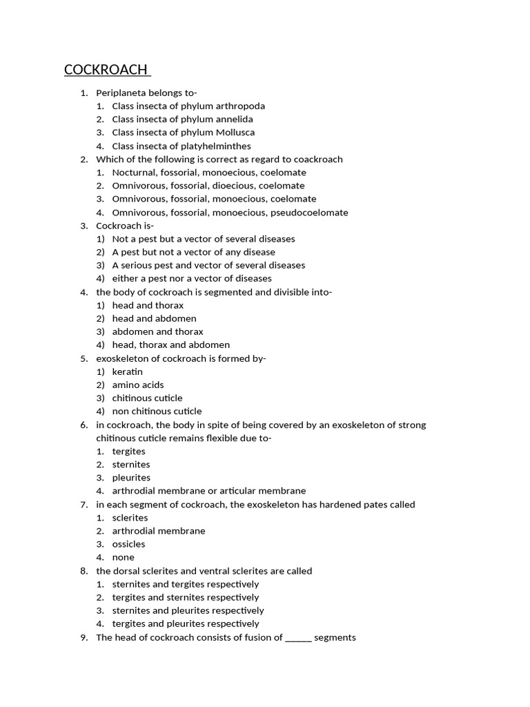 Anatomy and Physiology of the Cockroach: A Comprehensive Review of the ...