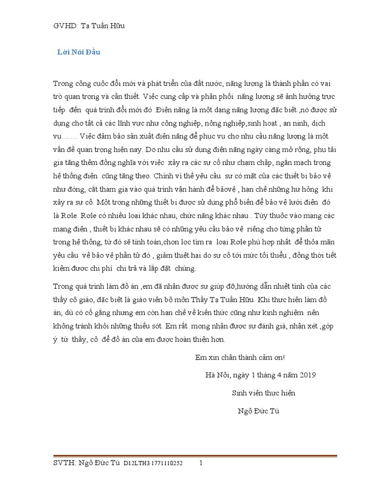 Đ Án Rơle Ngô Đ C Tú D12LTH3 MSV 1771110252 | PDF