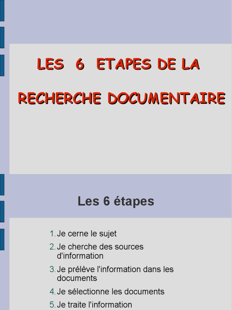 Les 6 Etapes de La Recherche Documentaire | PDF | Guillemet | Encyclopédies