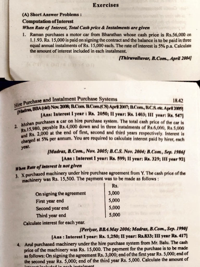Hire Purchases and Instalment Purchase System Exercises | PDF | Interest | Depreciation