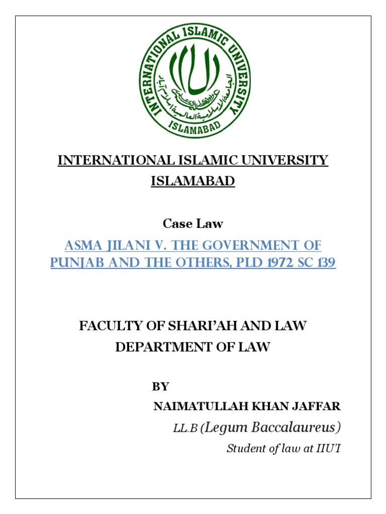 Asma Jilani Case - FACTS - JUDGMENTS (By Naimat Khan Jaffar) | PDF ...