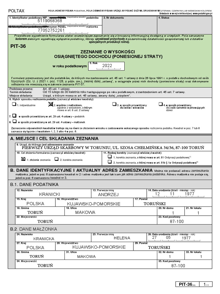 PIT 36 Przykład | PDF