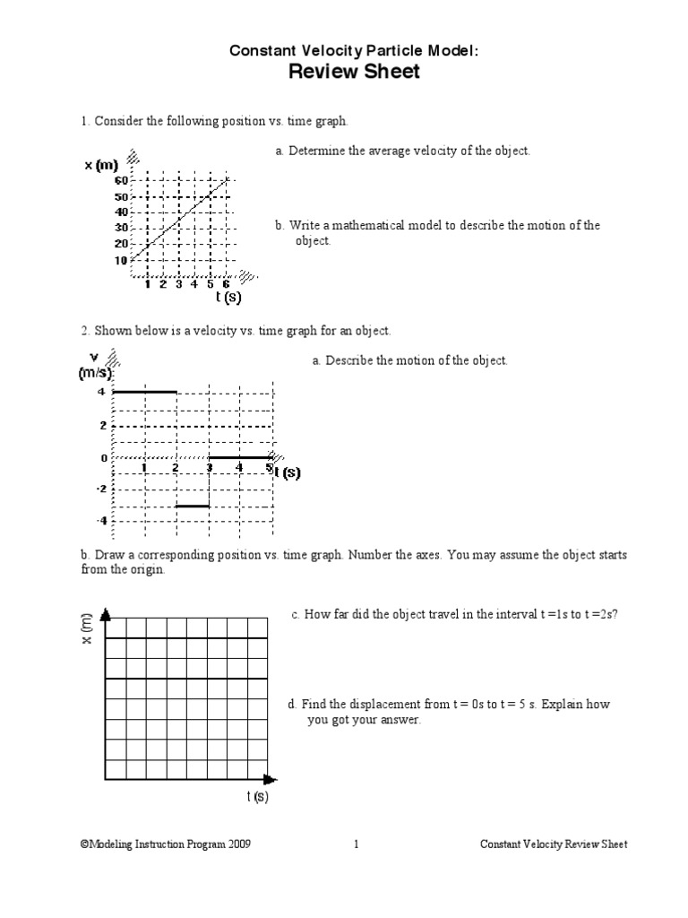 Review Sheet: Constant Velocity Particle Model | PDF | Velocity | Speed