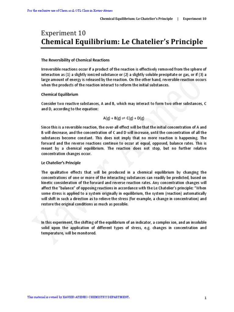 Chem 101L Expt10 Chemical Equilibrium-Le Chateliers Principle ...