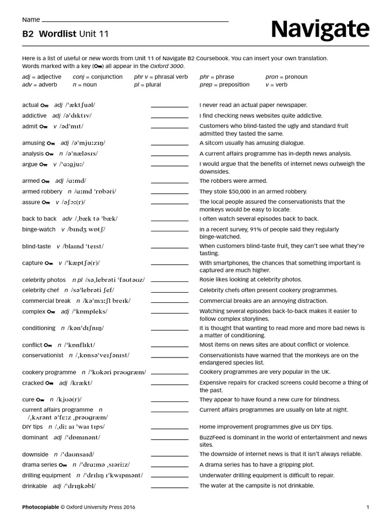 Navigate B2 Wordlist Unit 11 | PDF | Verb | News