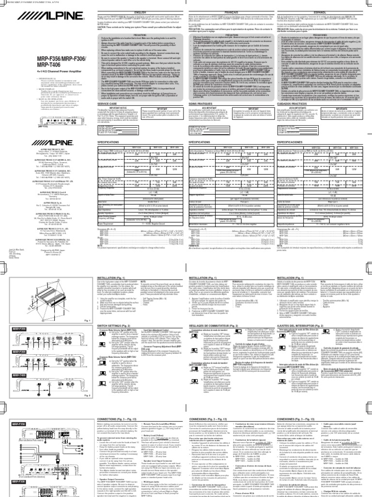 Alpine MRP-F356 MRP-F306 MRP-T406 Owner's Manual | PDF | Installation électrique | Équipement