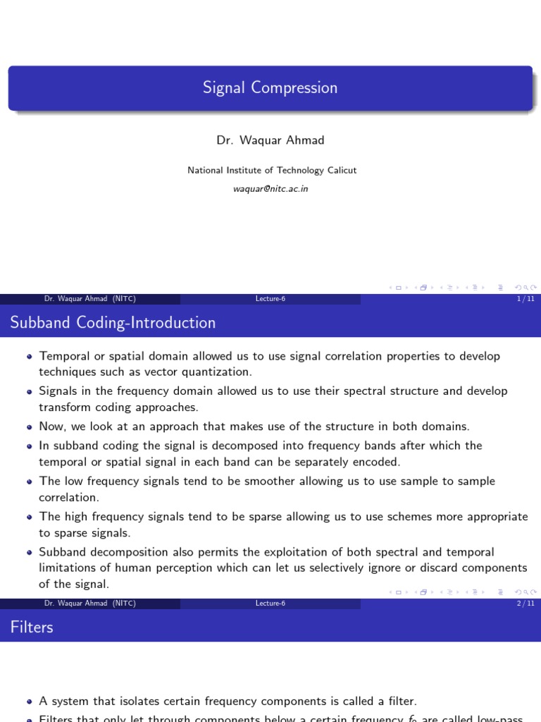 Subband Coding Introduction Basic Subband Coding Algorithm Qmf Filter Pdf Filter Signal 1455