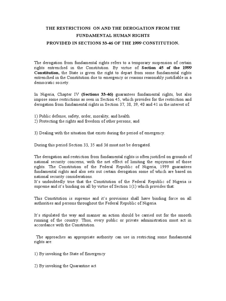 The Restriction and Derogation of Fundamental Human Rights | PDF ...