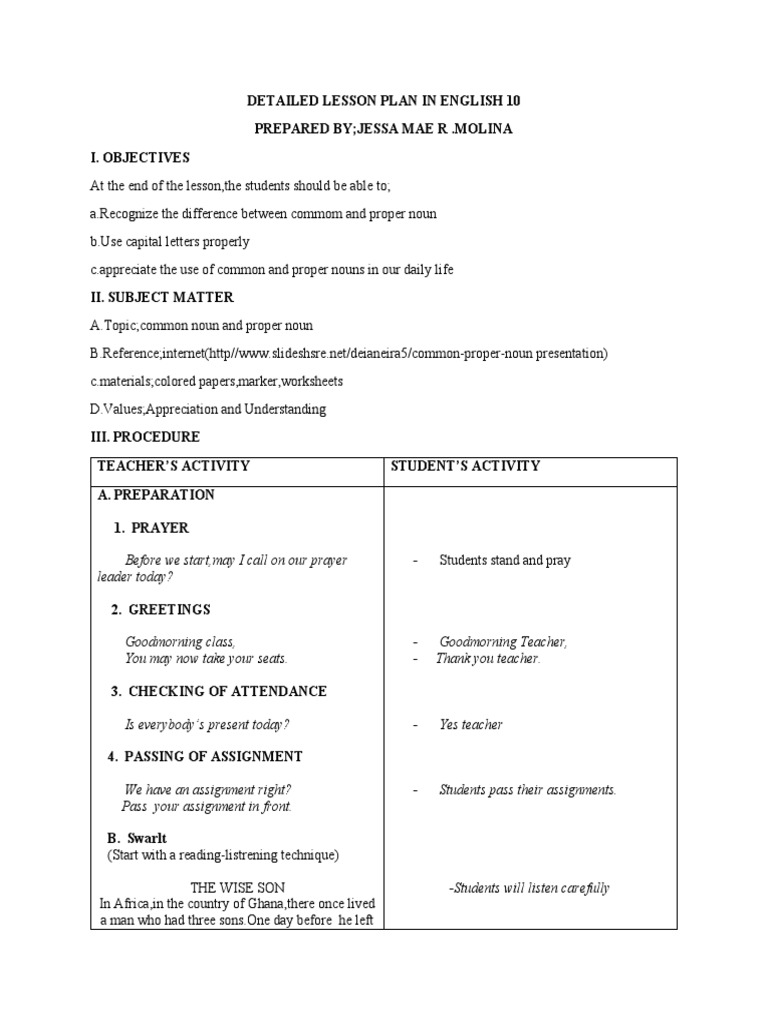 English 10 Lesson Plan: Nouns & Communication | PDF | Nonverbal ...