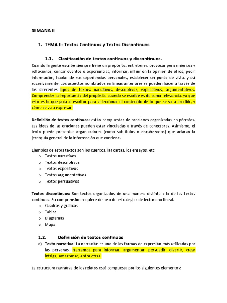 SEMANA II... TEMA II. - Textos Continuos y Textos Discontinuos | PDF | Ensayos | Narración