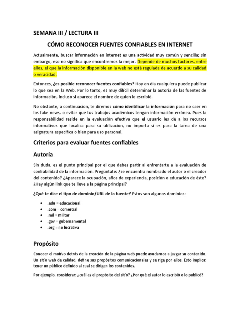 Semana III... Tema III. - Cómo Reconocer Fuentes Confiables en Internet ...