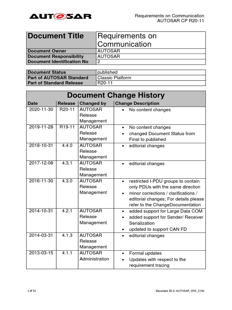 Autosar Srs Com | PDF | Component Object Model | Specification (Technical Standard)