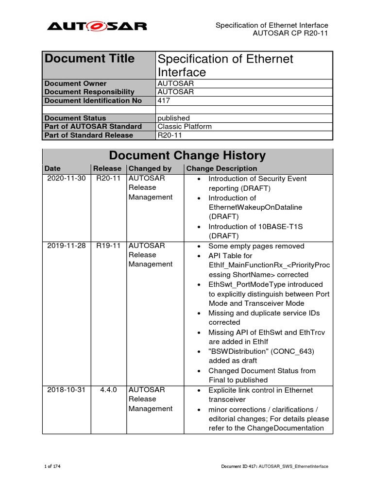 AUTOSAR SWS EthernetInterface | PDF