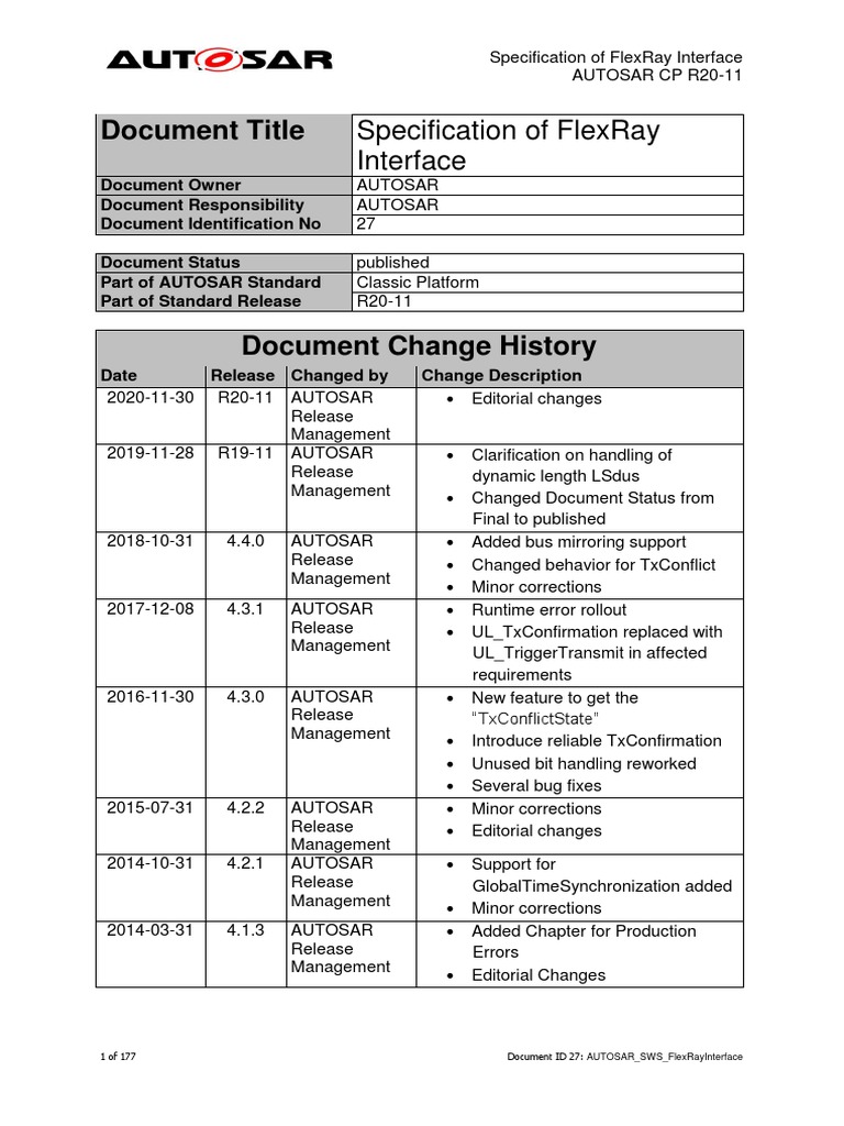 AUTOSAR SWS FlexRayInterface | PDF | Specification (Technical Standard) | Interface (Computing)