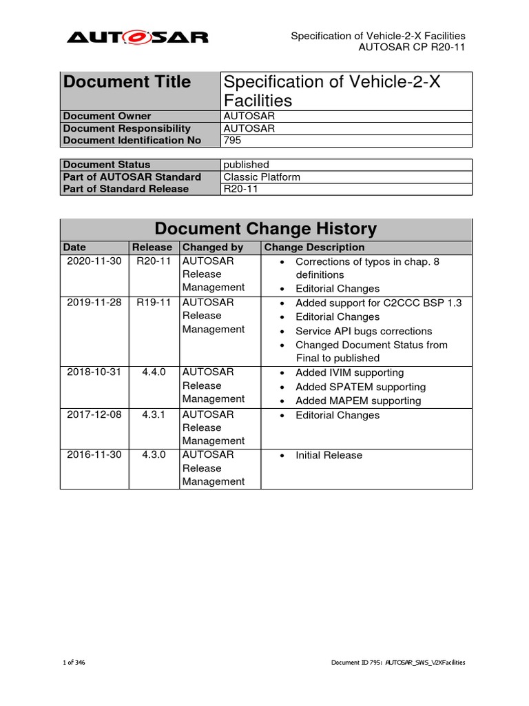 Autosar Sws V2xfacilities | PDF | Specification (Technical Standard ...