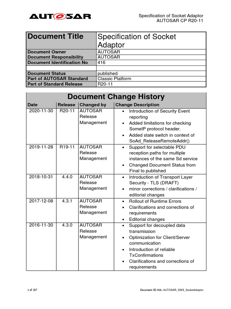 Autosar Sws Socketadaptor | PDF | Network Socket | Internet Protocol Suite