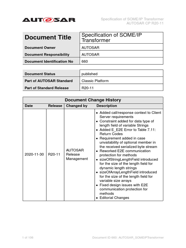 Autosar Sws Someiptransformer Pdf Specification Technical Standard String Computer Science 4664