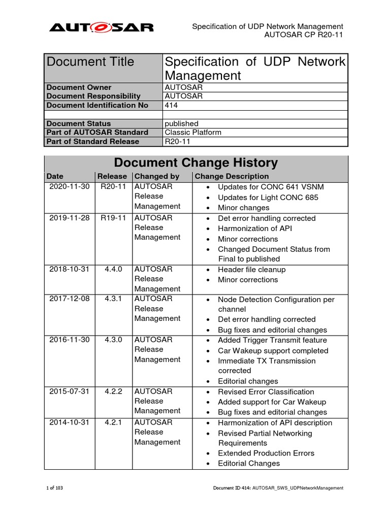 AUTOSAR SWS UDPNetworkManagement | PDF | Internet Protocol Suite | Computer Network
