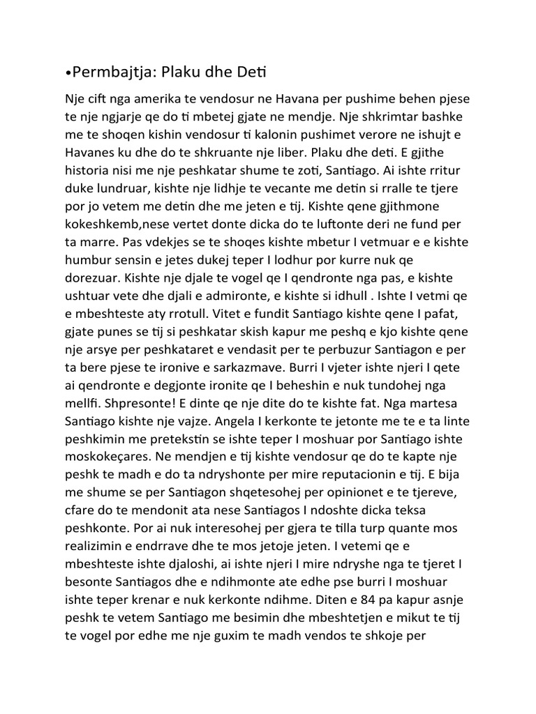 Bisede Letrare Plaku Dhe Deti Kl9 | PDF