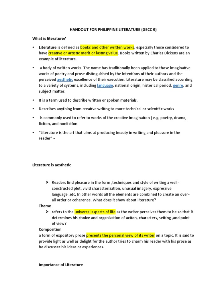 Handout Phil Literature | PDF | Poetry | Narrative