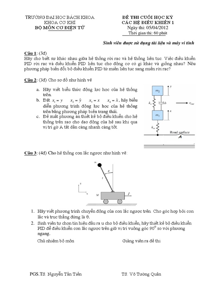 Dap An Cac He Dieu Khien 1 Thi HK2.11-12 | PDF
