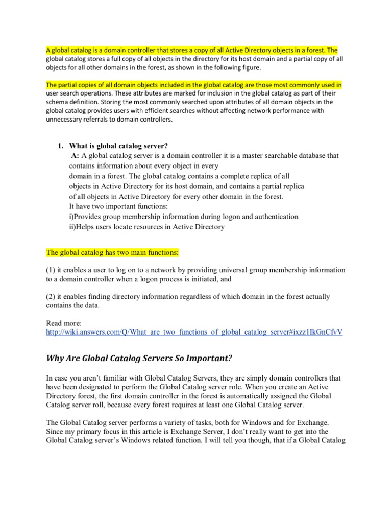 Understanding Global Catalog in AD | PDF | Active Directory | Microsoft ...