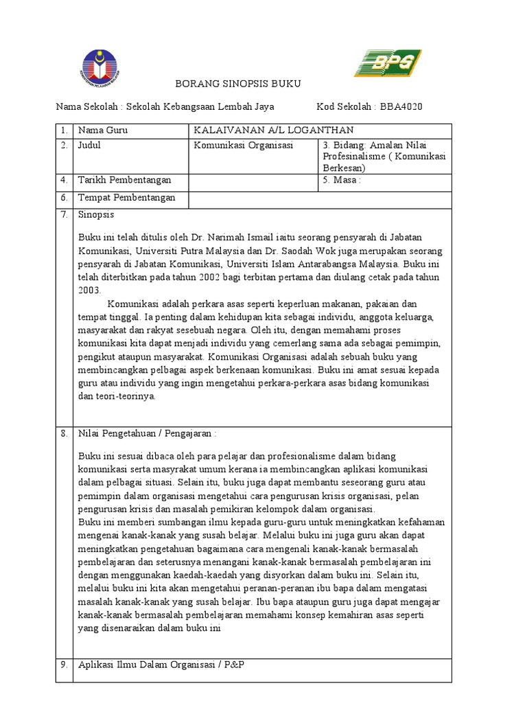 Borang Sinopsis Buku | PDF